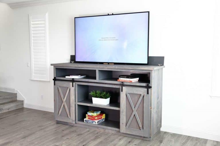 How to Build a DIY Farmhouse Media Console with a TV Lift - TheDIYPlan